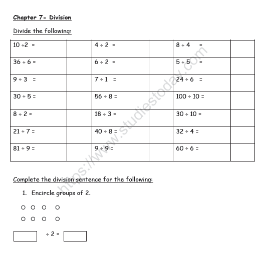 CBSE Class 2 Maths Division Worksheet Set D